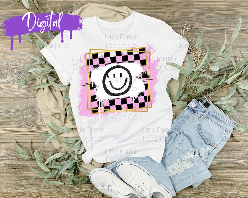 Smiley Face PNG JPG Checker Sublimation Design Checkered - Etsy