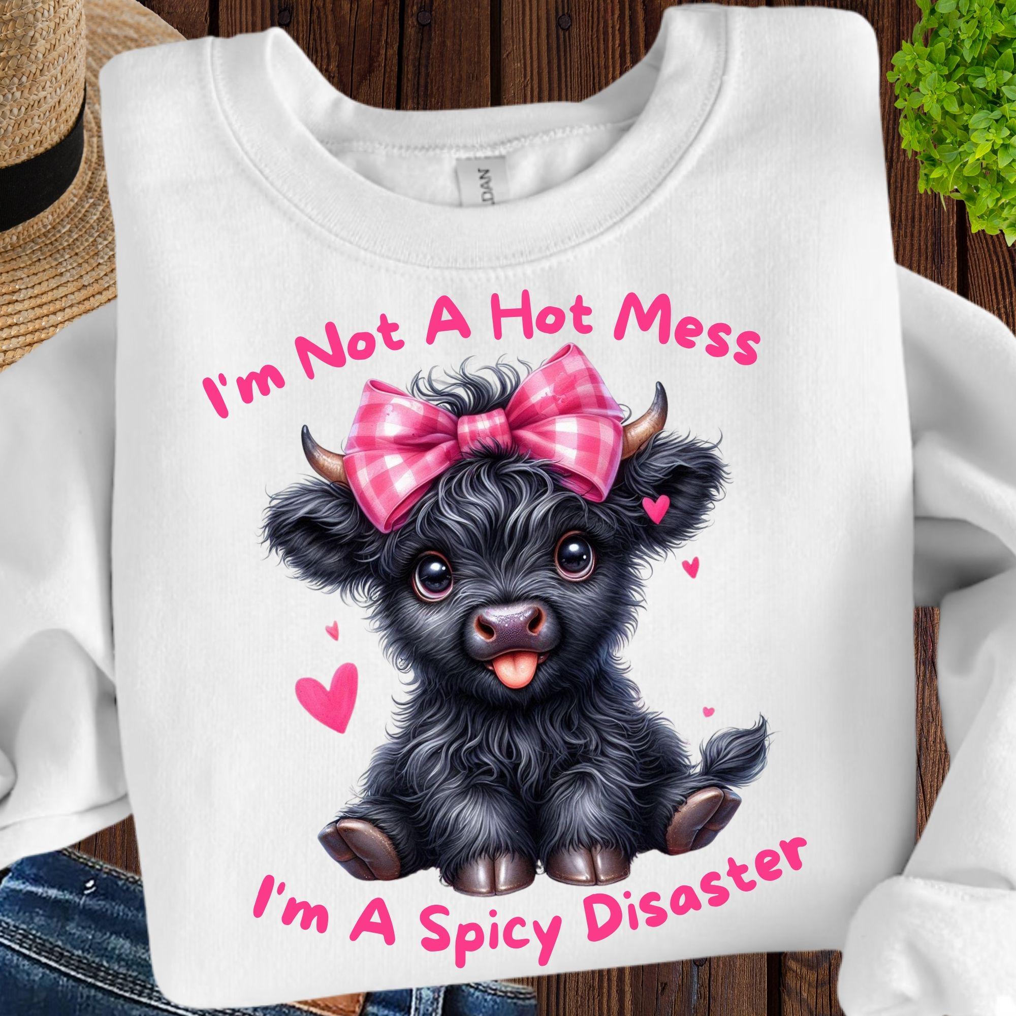 I'm Not A Hot Mess I'm A Spicy Disaster Highland Cow PNG, Funny Western ...