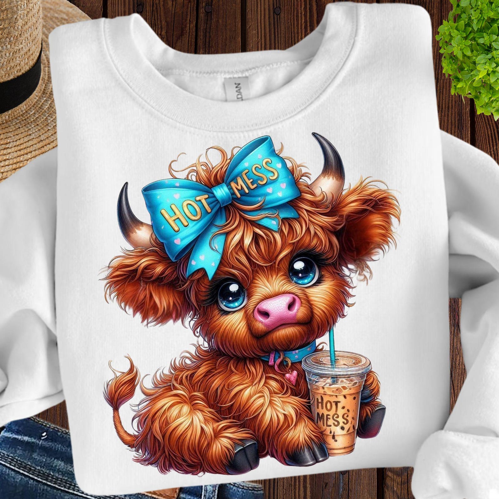 HOT MESS Highland Cow Png Sublimation Design/baby Highland Cow With ...