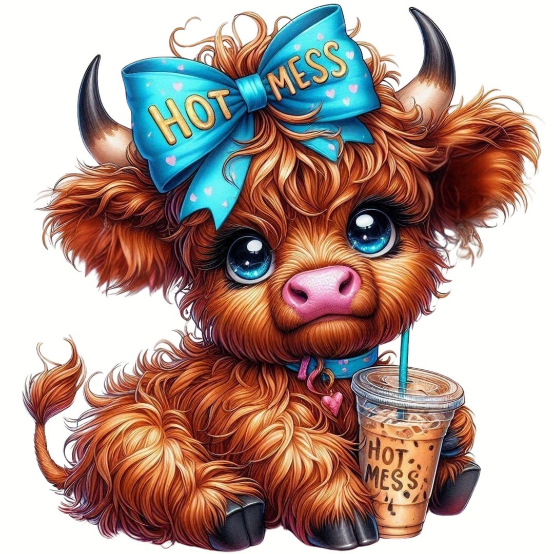 HOT MESS Highland Cow Png Sublimation Design/baby Highland Cow With ...