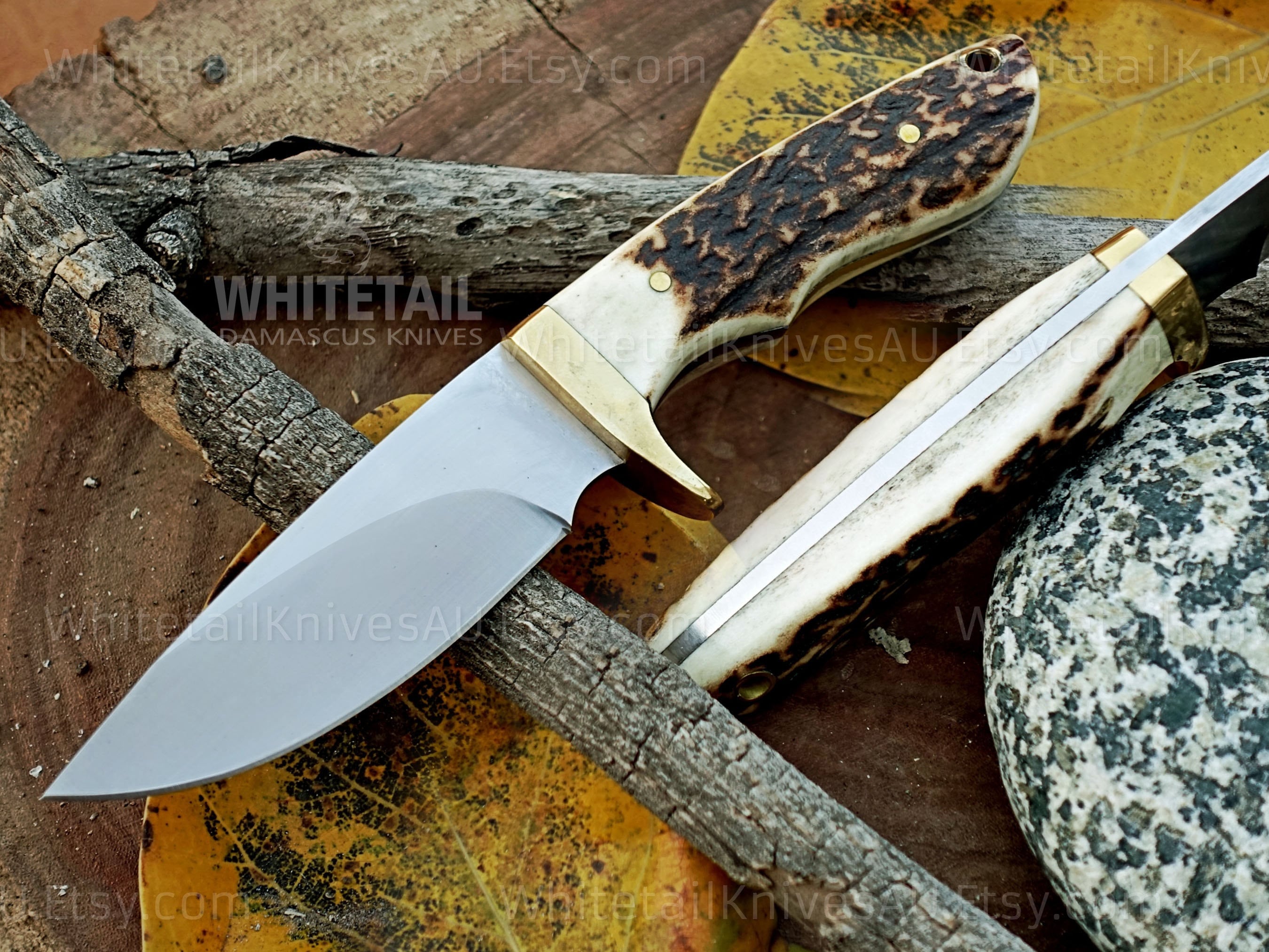 Handmade Stag Horn Handle High Carbon Steel Fixed Blade Knife, Cowboy ...