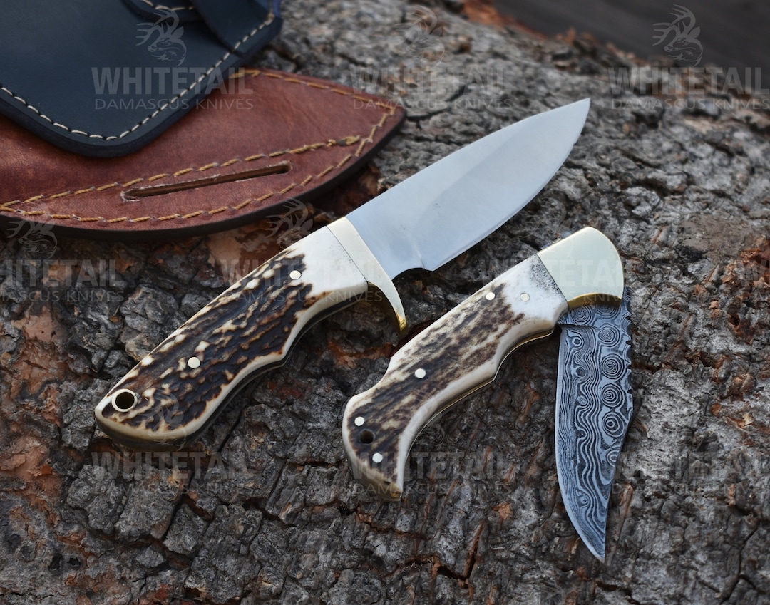 Stag Antler Knife, Tool Steel Knife, Deer Antler Hunting Knife ...