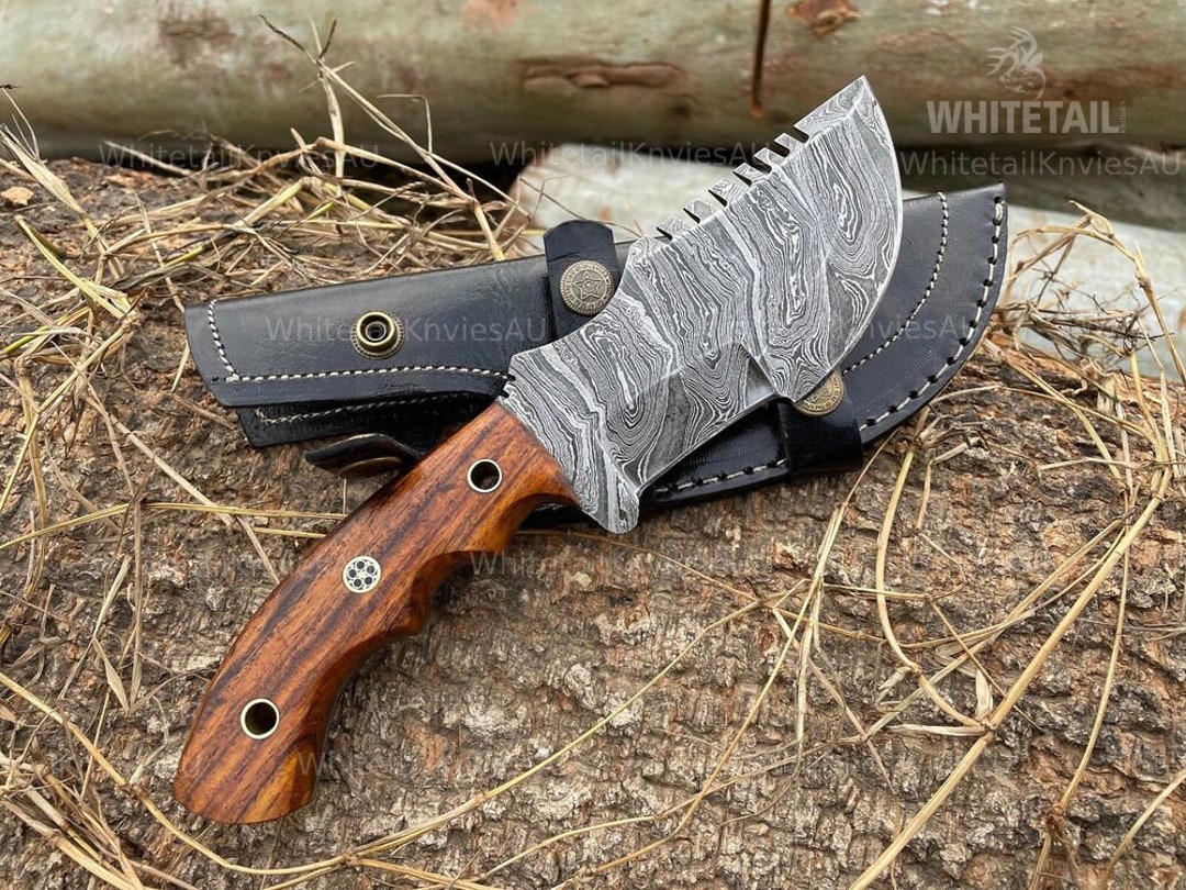 Custom Handmade Tracker Knife, Damascus Steel Hunting Knife, Camping ...