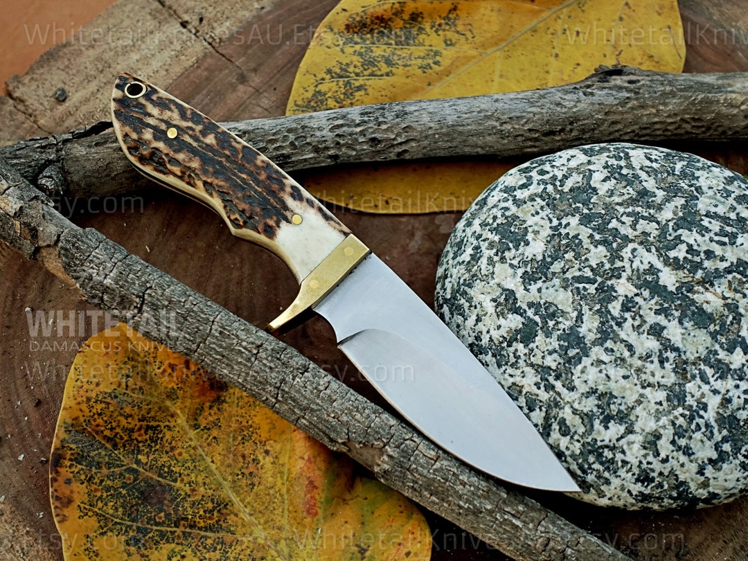 Handmade Stag Horn Handle High Carbon Steel Fixed Blade Knife, Cowboy ...