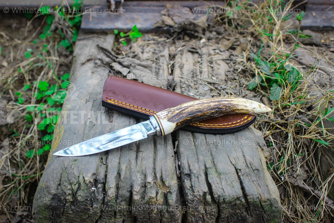Custom Stag Horn Hunting Knife, Personalized Camping Knife, Antler Horn ...