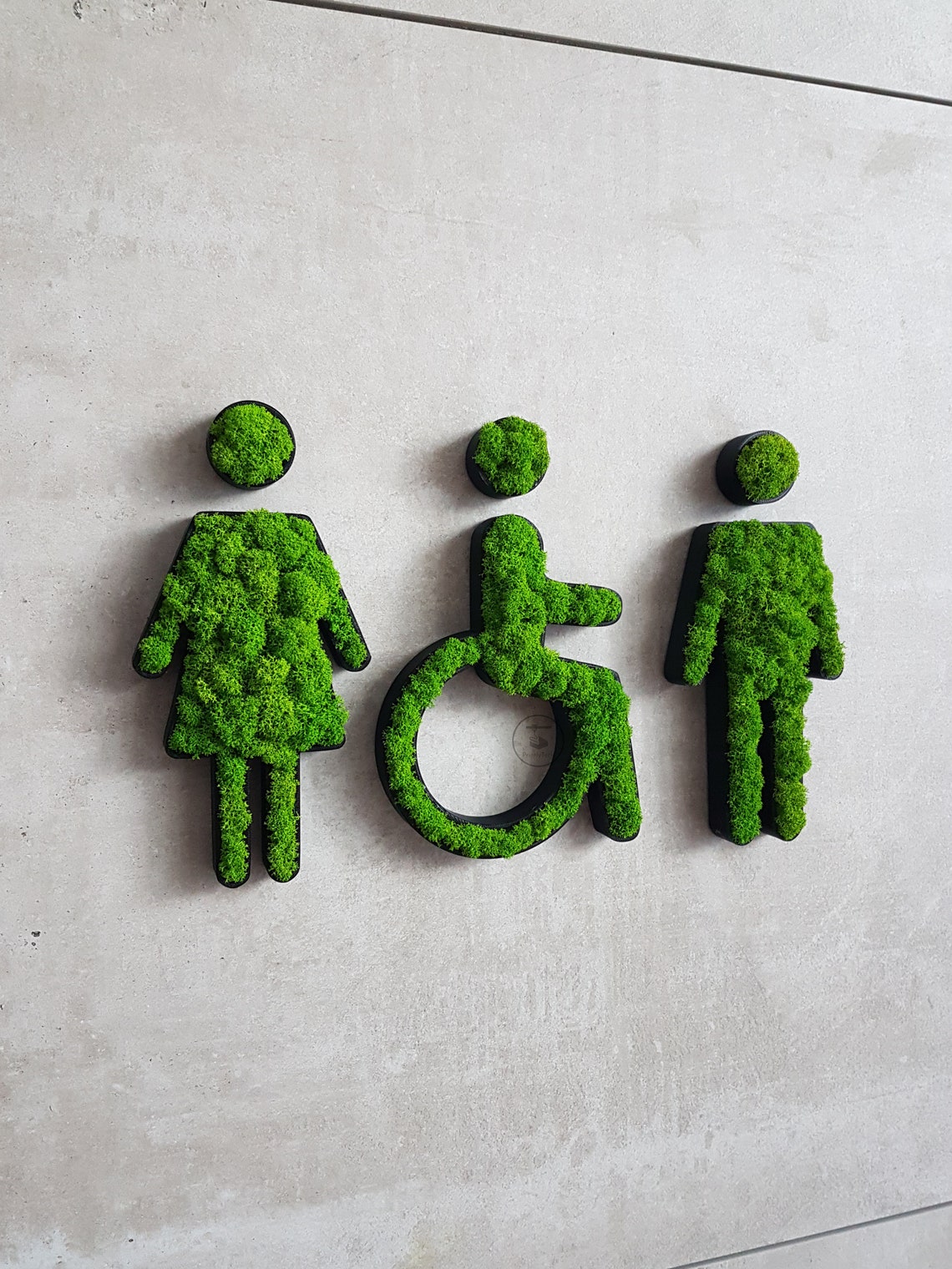 Modern 3D Printed Restaurant Toilet Door Sign, Moss Restroom Sign ...
