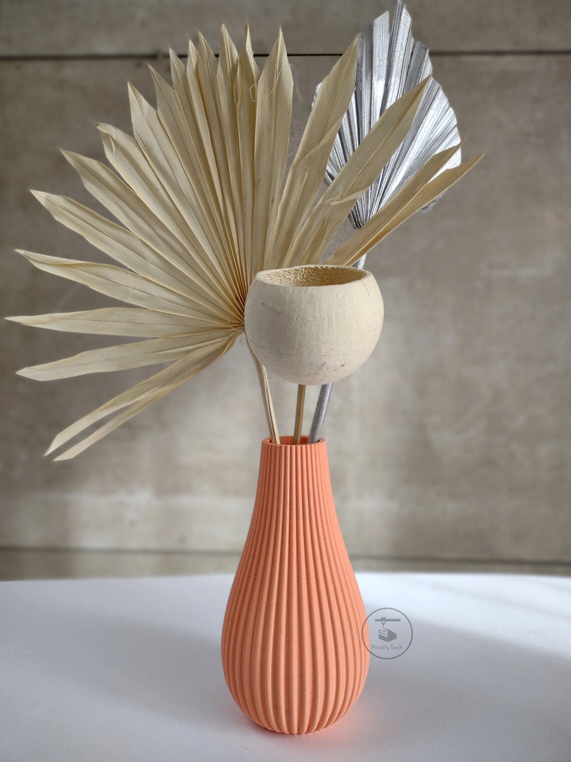 Fluted Vase for Modern House, Vase for Dried Flowers, Textured Ridged ...