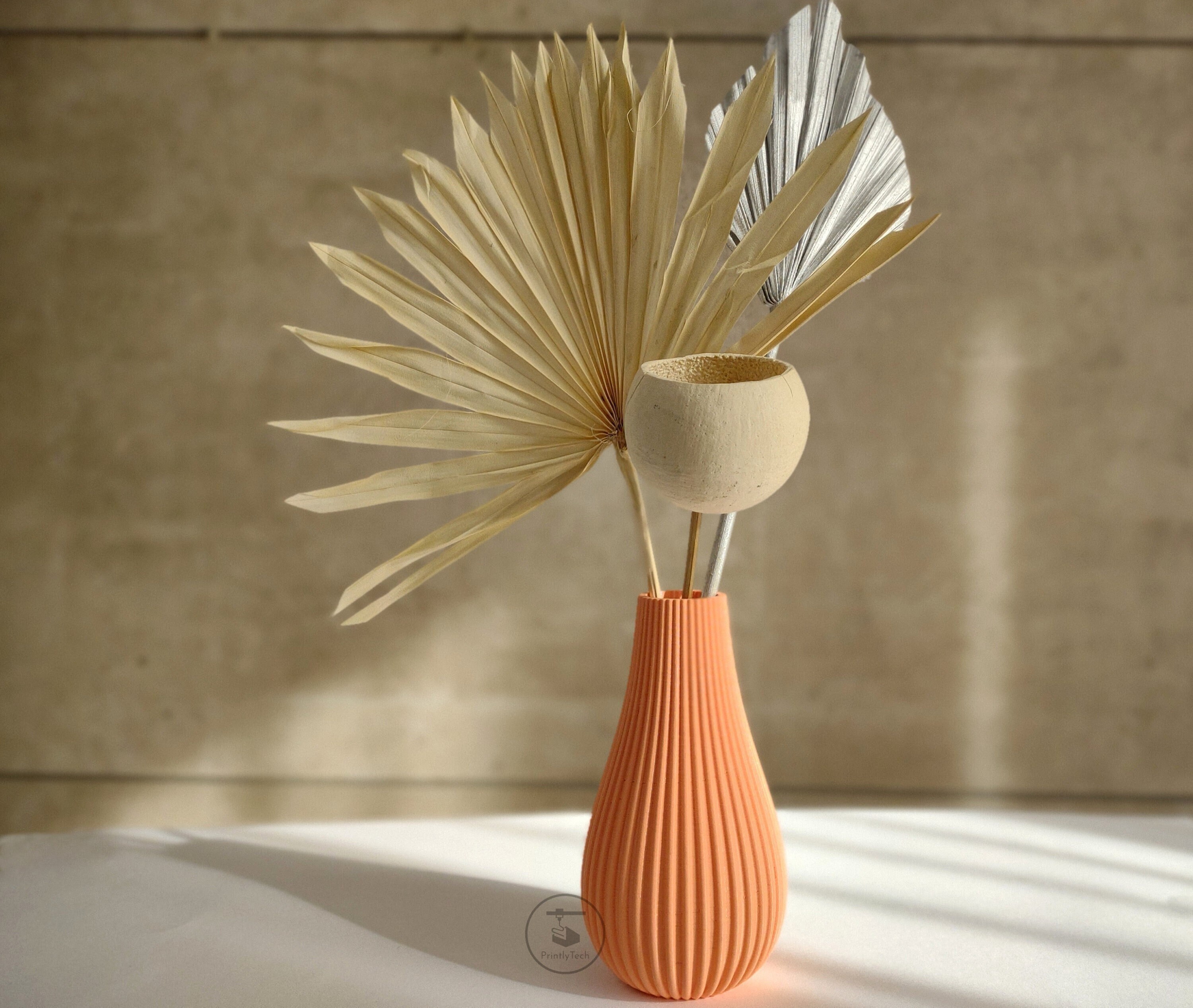 Fluted Vase for Modern House, Vase for Dried Flowers, Textured Ridged ...