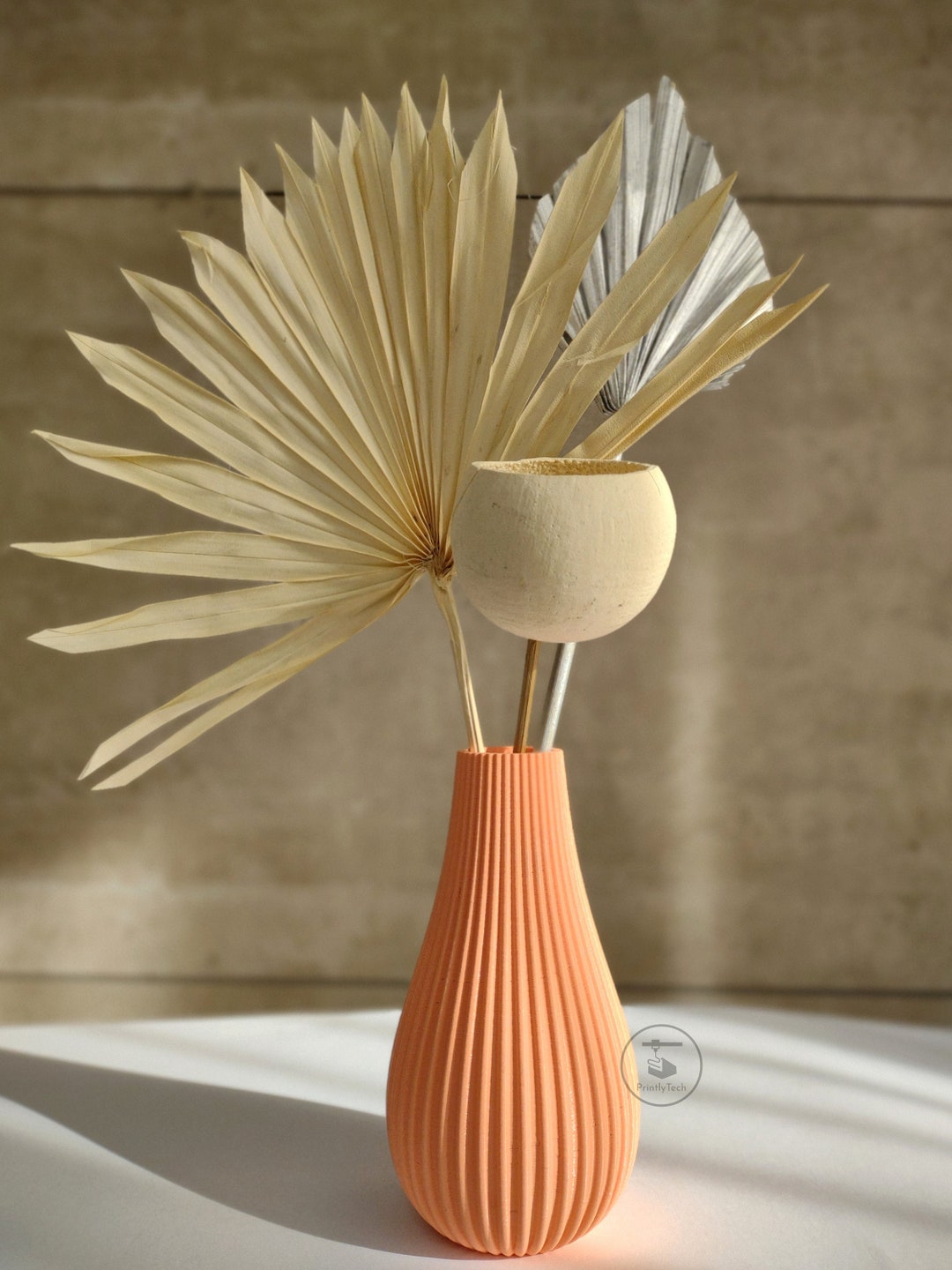 Fluted Vase for Modern House, Vase for Dried Flowers, Textured Ridged ...