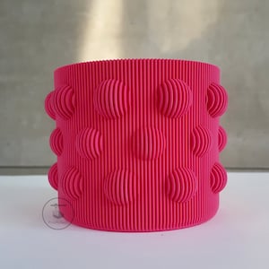 Cute Pink Planter Cover With Vertical Stripes and Bubble Details. Ideal ...