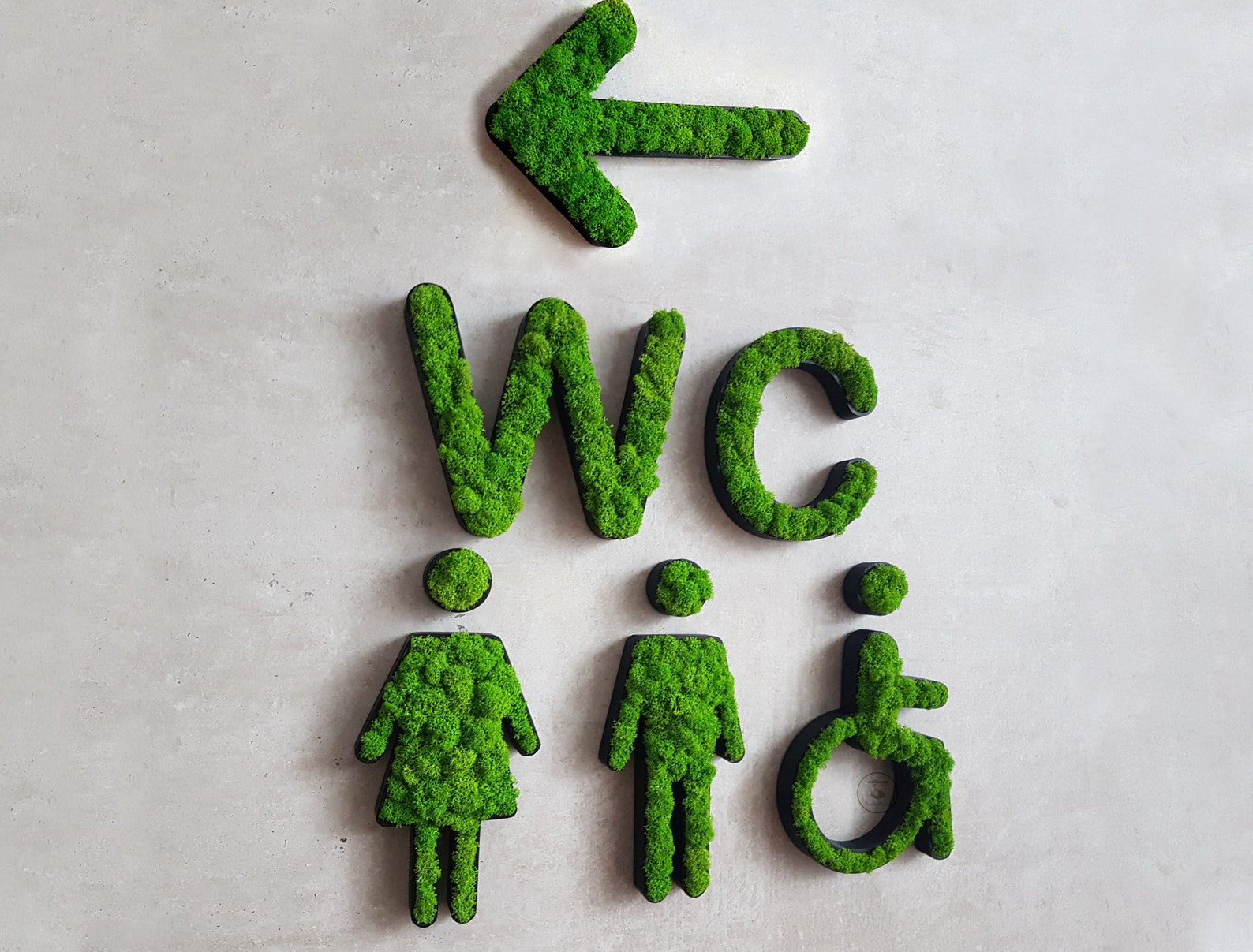 Modern 3D Printed Restaurant Toilet Door Sign, Moss Restroom Sign ...