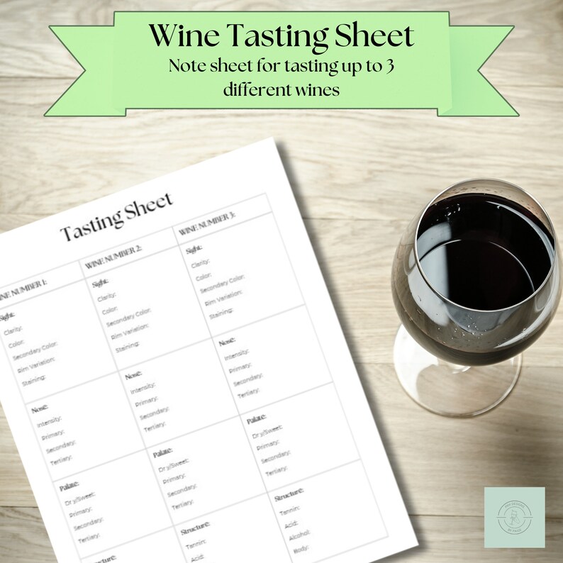 Wine Tasting Sheet - Digital Download, Readily Able to Print - Etsy