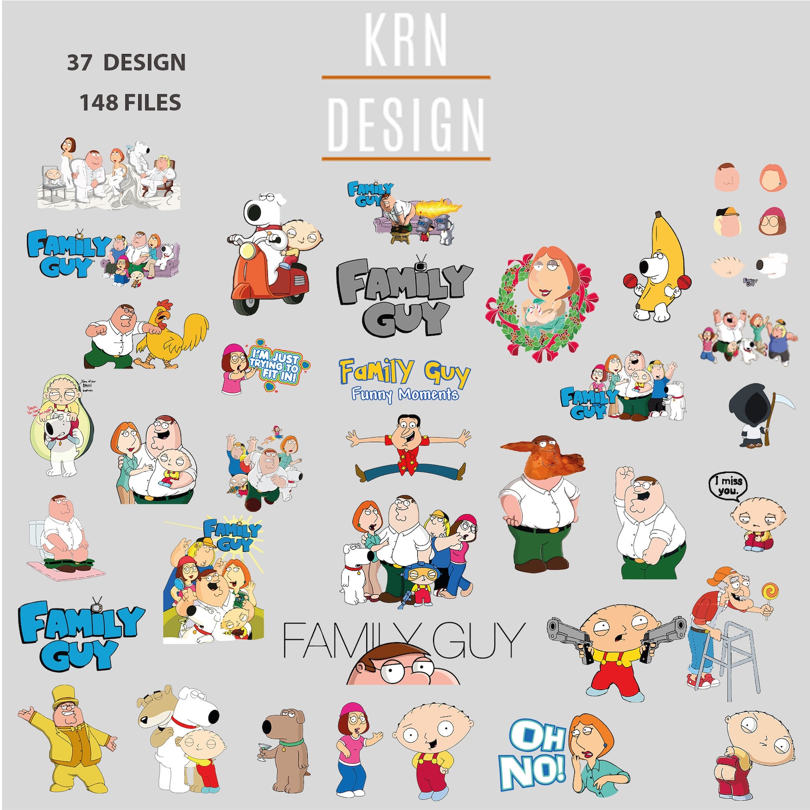 Family Guy Cartoon SVG-PNG-PDF Saved Files-layered Files for Cricut - Etsy