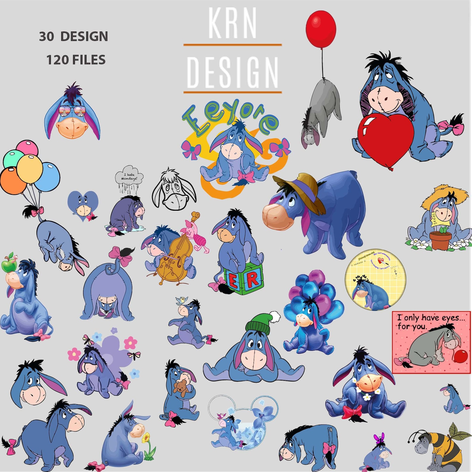 Cute Donkey E*yore Stickers Bundle Package SVG-PNG-PDF - Etsy