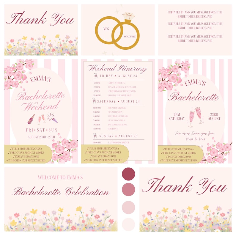 Bachelorette Party Template Bundle Canva | Editable Itinerary ...