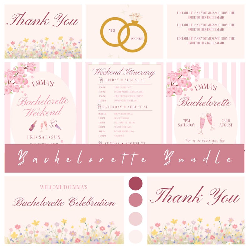 Bachelorette Party Template Bundle Canva | Editable Itinerary ...