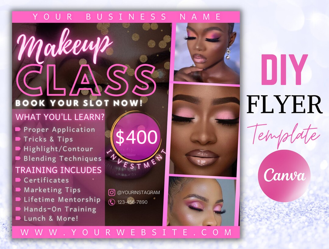 Makeup Course Training Canva Editable Advertising DIY Flyer Makeup ...
