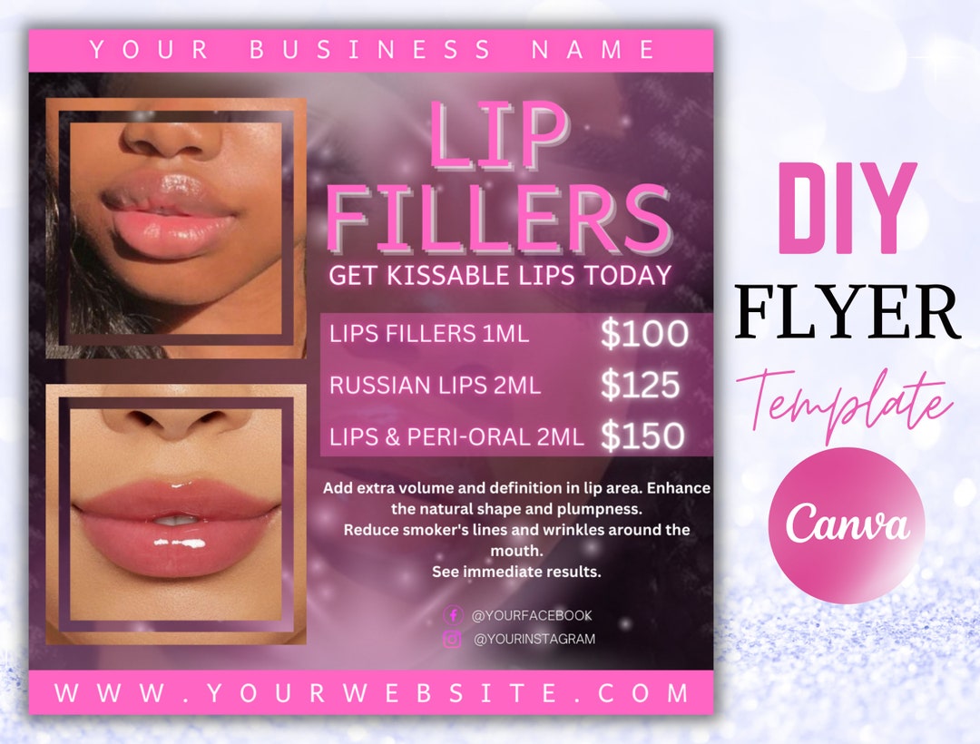 Lip Fillers Flyers Canva Editable Social Media Flyer Botox Fillers ...