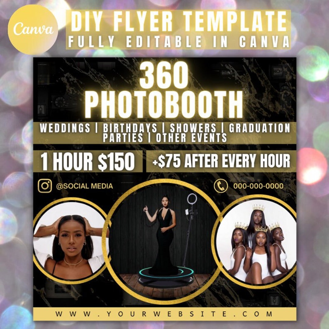 RENTAL 360 PHOTO BOOTH Flyer for Party Weddings Birthdays Canva ...