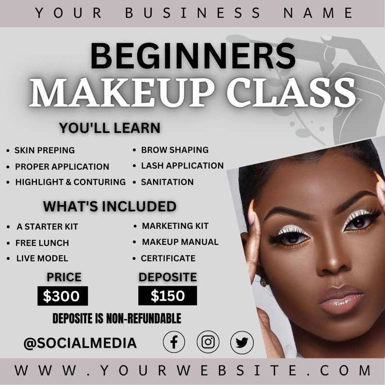 Editable Beginners Makeup Class Flyers Flyer Template Design - Etsy