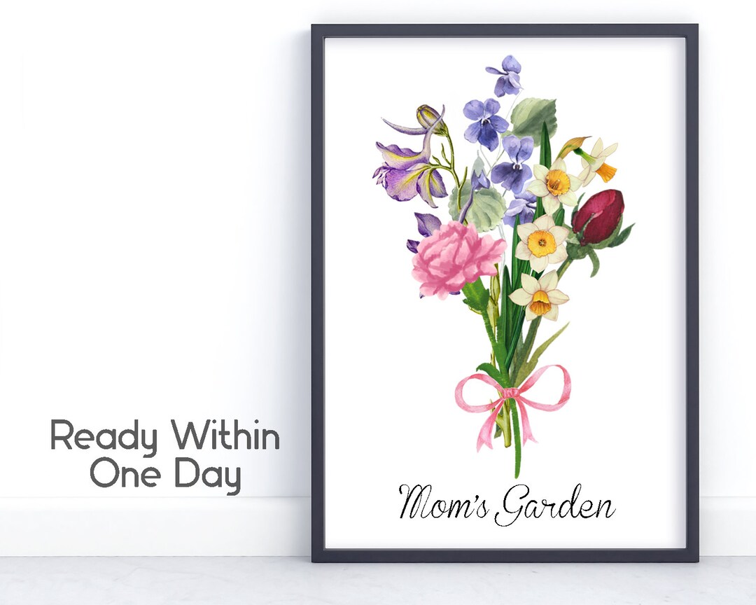 Family Birth Flower Bouquet, Custom Flower Art, Vintage Floral Family ...