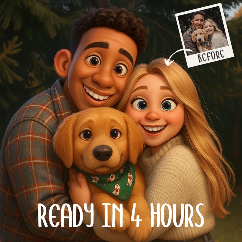 Custom Pixar Style Portrait, Draw Pixar From Photo, Couples Pixar Gift ...