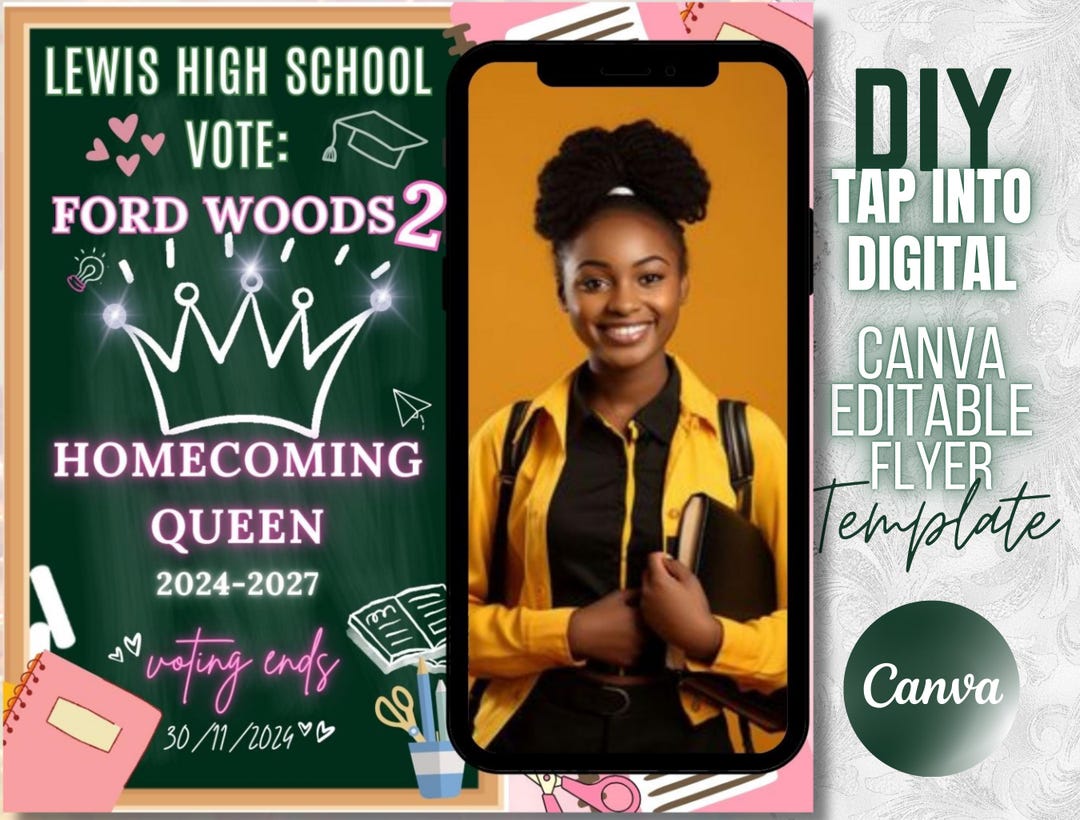 Vote Homecoming Queen Flyer Editable Homecoming Flyer Class Campaign ...