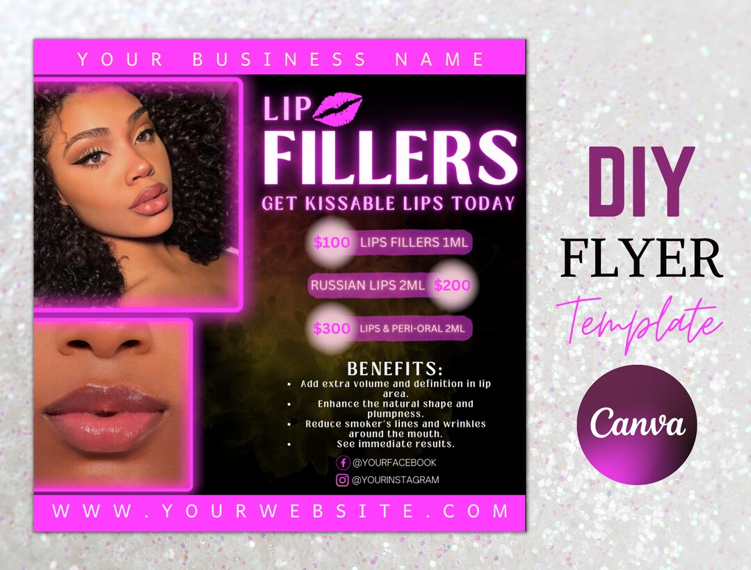 Lip Filler Flyers, Editable Social Media Canva Flyer, Botox Filler ...