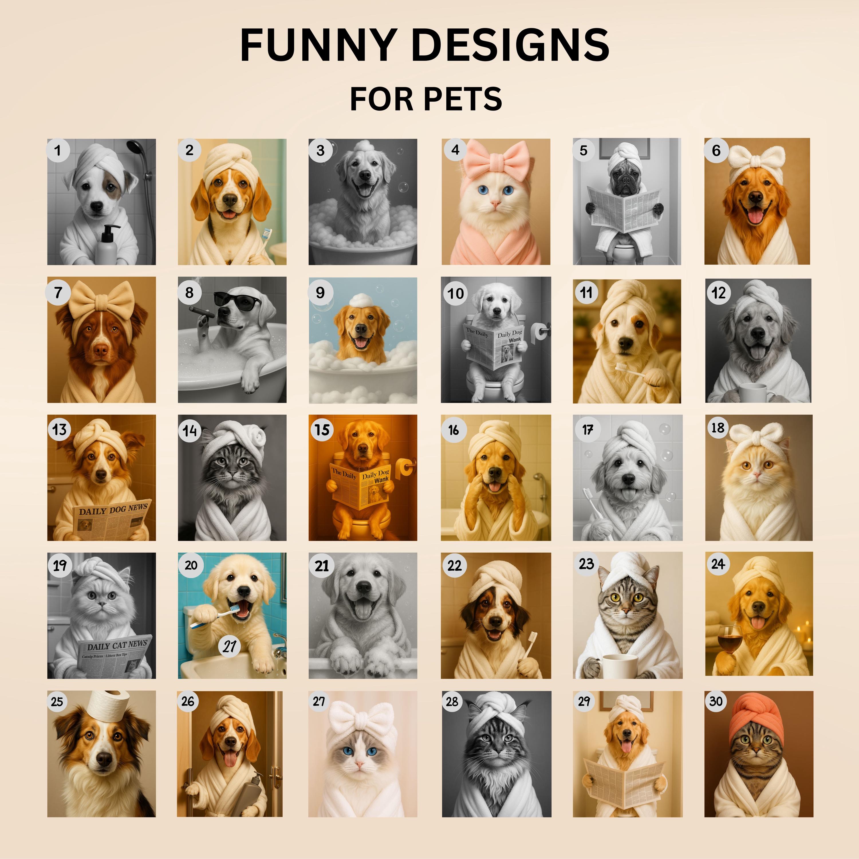 Custom Pet Portraits, Printable Pet Bathroom Sign, Pet Art for Restroom ...
