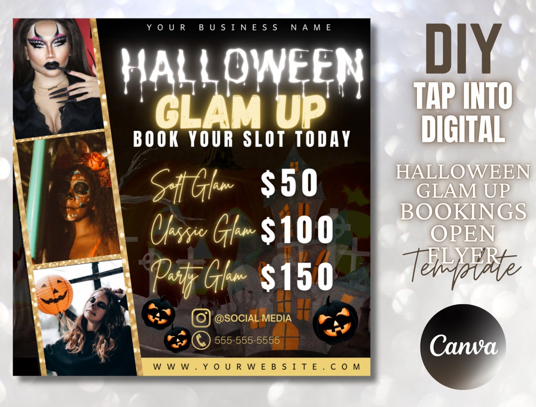 Halloween Glam up Salon Flyer Template DIY Canva Editable - Etsy