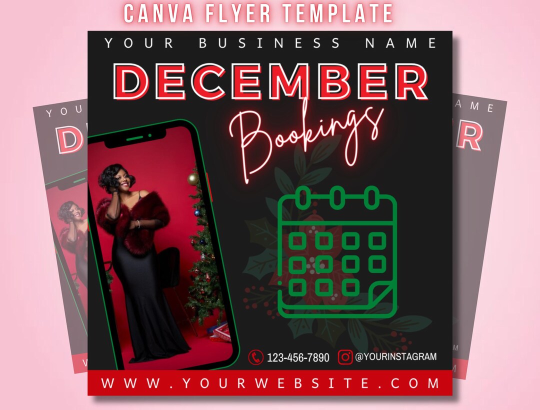 Editable December Bookings Flyer Template DIY Christmas Holiday Season ...