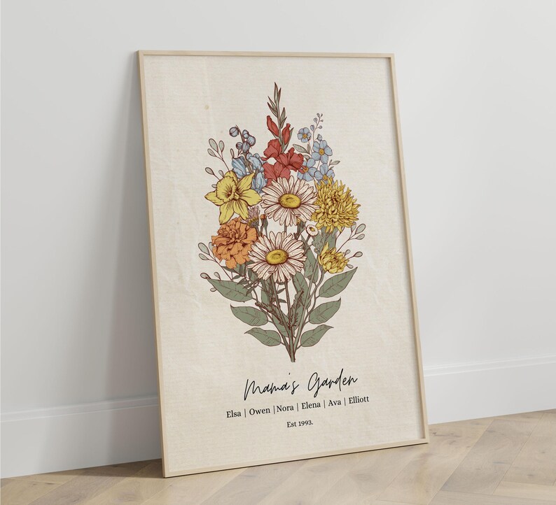 Custom Birth Flower Bouquet, Custom Grandpa Gift, Family Flower Art ...