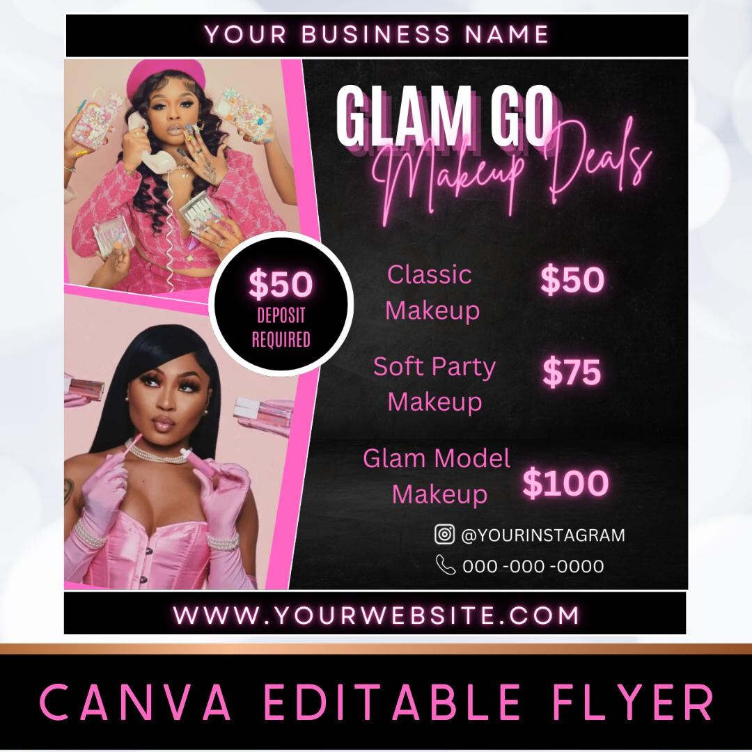 Editable Glam Go Makeup Special Deals Template, Custom Makeup Pricing ...