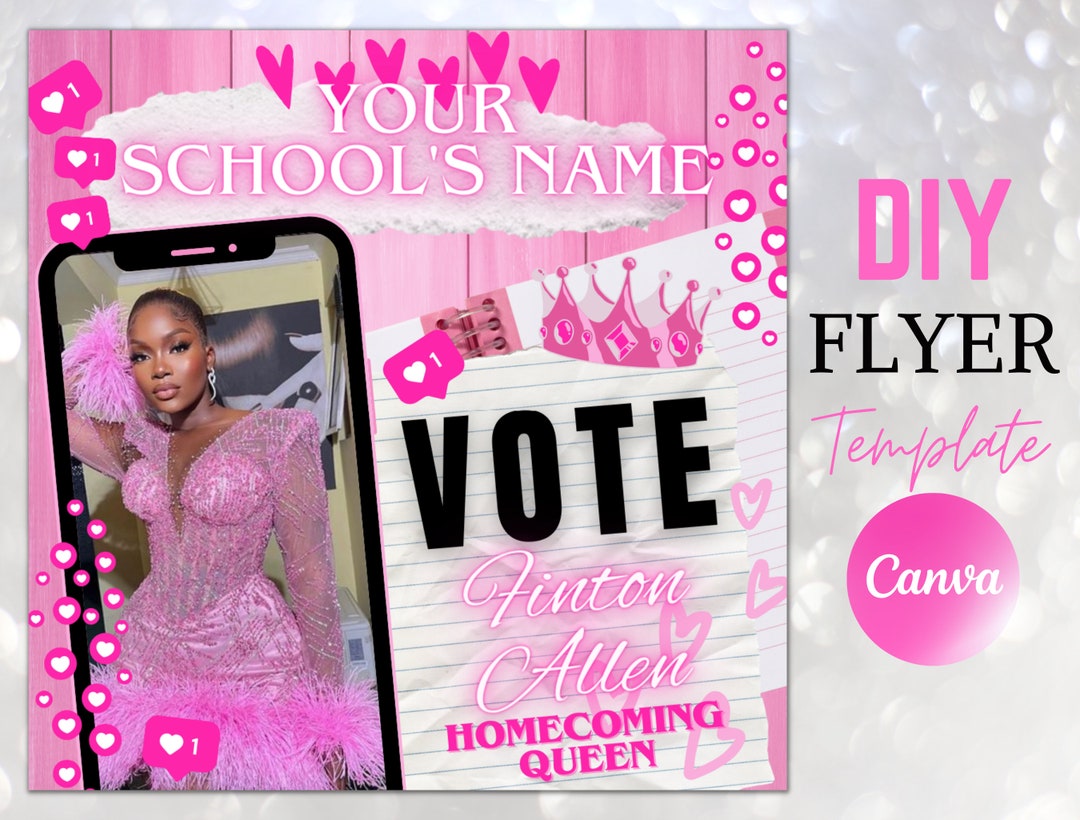Editable Homecoming Vote For Me Diy Canva Flyer Template Beauty Queen