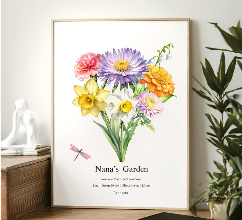Custom Birth Flower Bouquet, Family Birth Month Design, Personalised ...