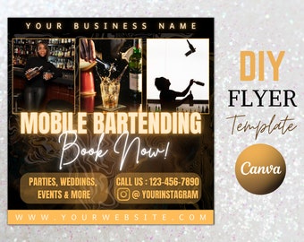 Editable Mobile Bartending Canva Flyer, Bartender Services Template ...