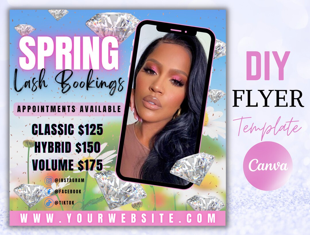 Spring Lash Booking Flyer Eyelashes Extensions Lash MUA Social Media ...