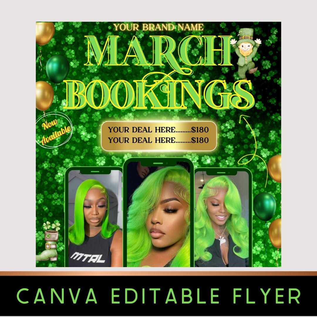 It's Your Lucky Day March Shamrock Canva Flyer Template Lash Wig Hair ...