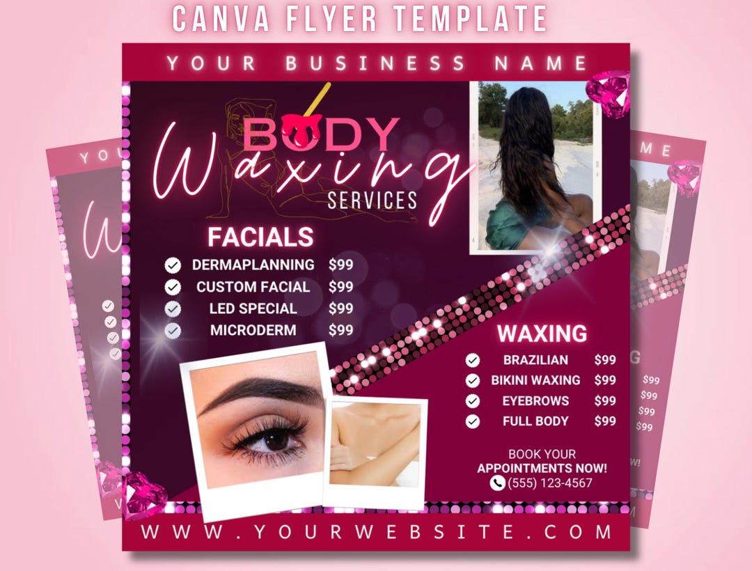 Editable Body Waxing Services Flyer DIY Canva Template Custom Wax Flyer ...