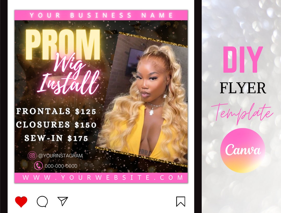 PROM WIG INSTALL Editable Flyer, Canva Template Hairstylist Flyer Hair ...