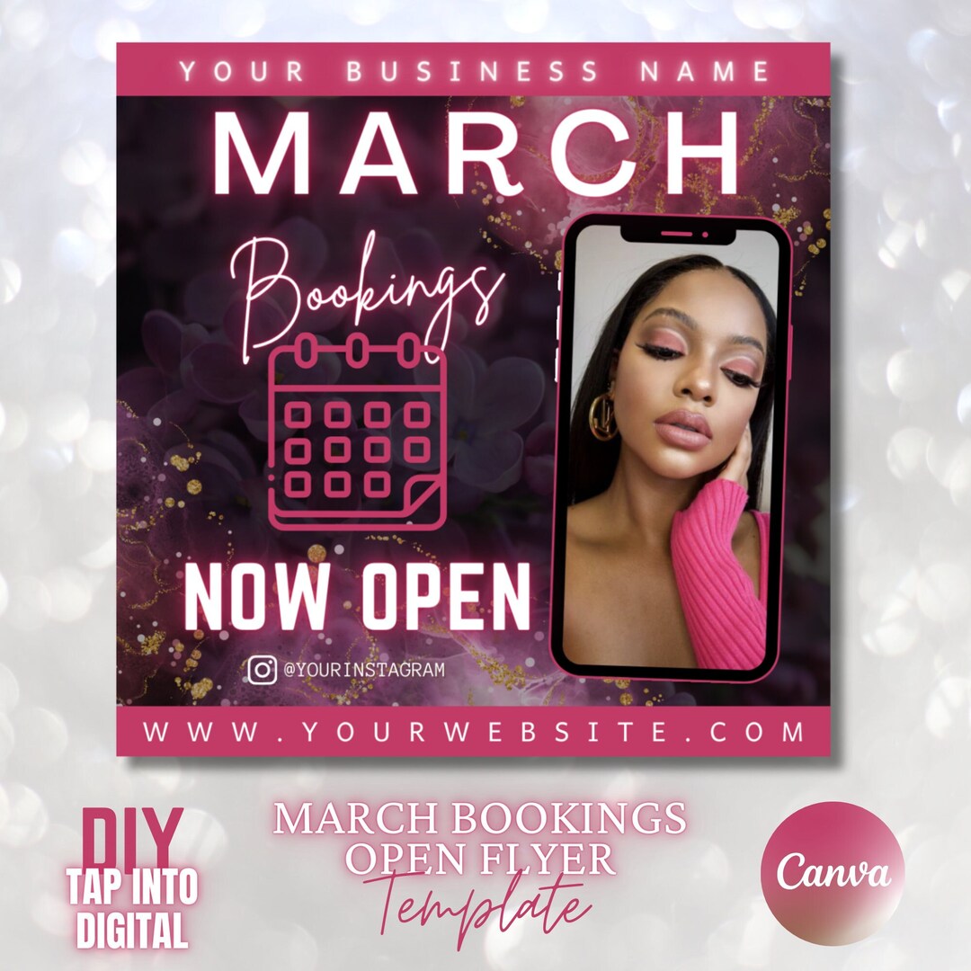 March Bookings Now Open Canva Flyer Template DIY Instagram Flyer Design ...
