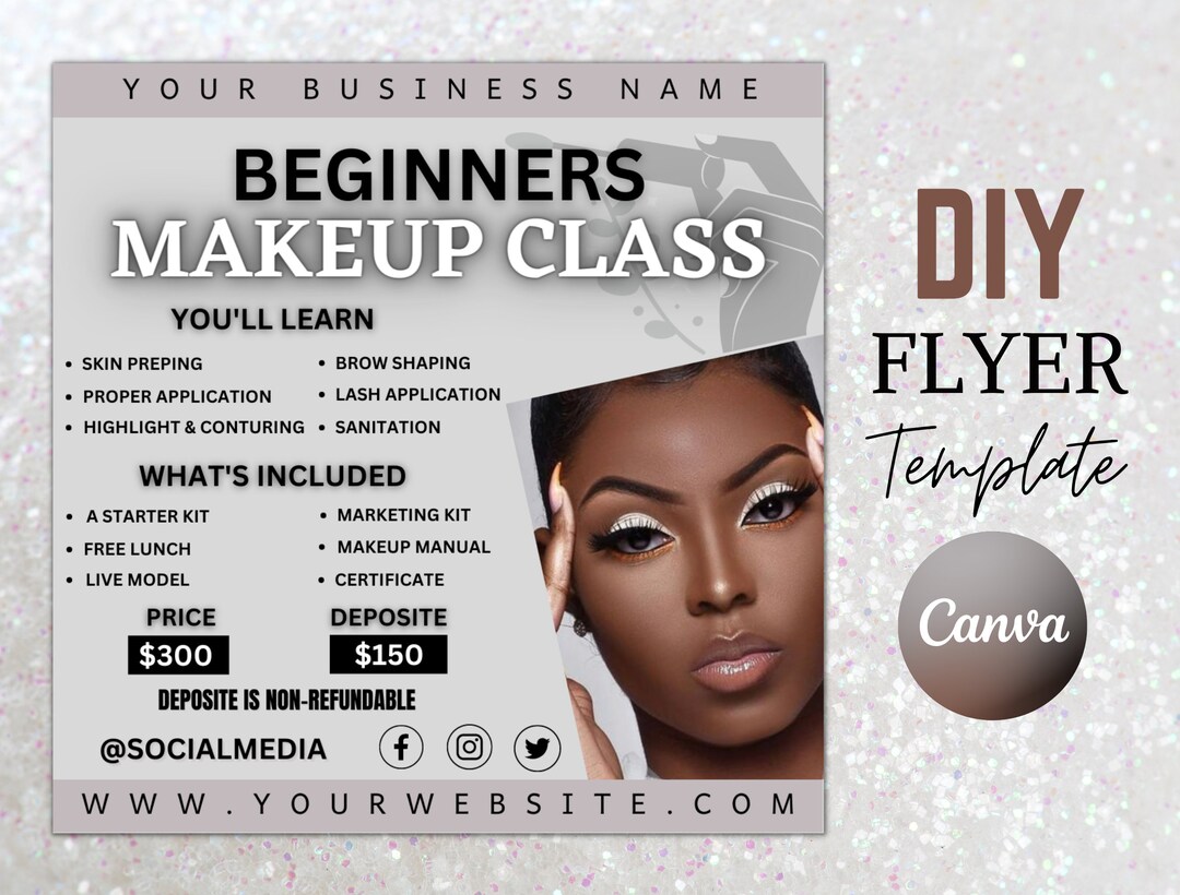 Editable Beginners Makeup Class Flyers Flyer Template Design Social