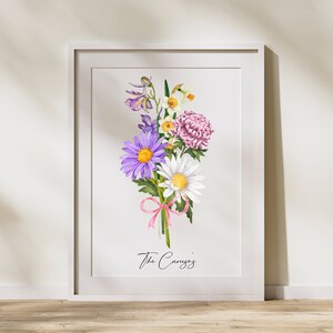 Family Birth Flower Bouquet, Custom Flower Art, Vintage Floral Family ...
