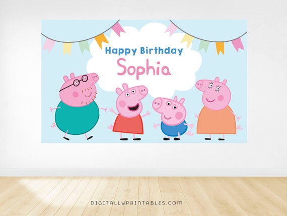 Editable Peppa Backdrop Banner, Printable Peppa Pig and Family Birthday ...