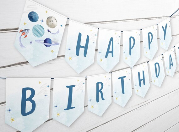Space Themed Birthday Party, Outer Space Bunting Flags by Digitally ...