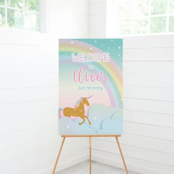 Editable Unicorn Welcome Sign, Unicorn Birthday Poster, Glitter Unicorn ...