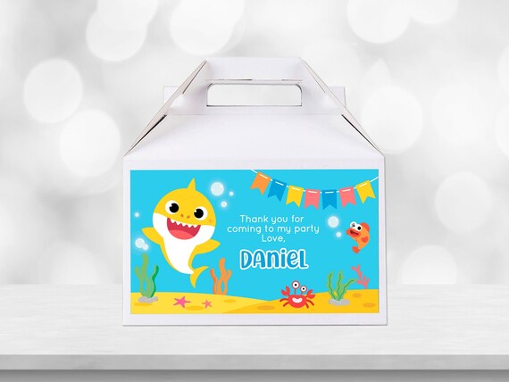 Editable Baby Shark Gable Box Favor Labels Baby Shark Birthday Party ...