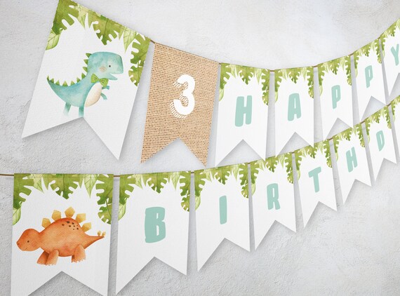 Editable Dinosaurs Bunting Banner, Printable Dino Birthday Decoration ...
