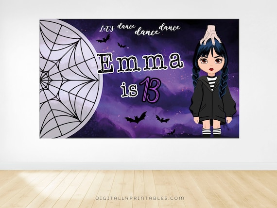 Wednesday Addams Backdrop Banner, Editable Text Wednesday and Thing ...