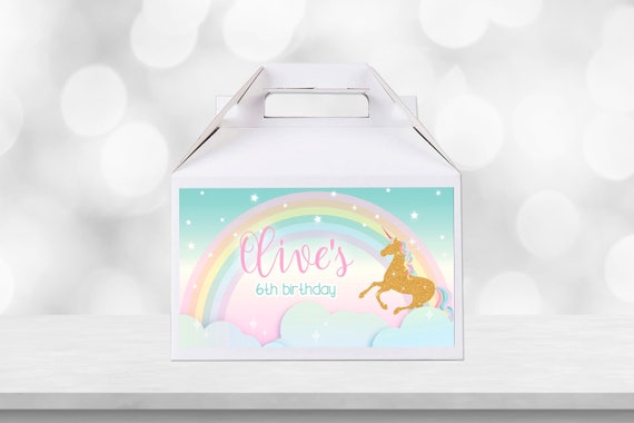 Editable Unicorn Gable Box Labels, Unicorn Birthday Favors, Glitter ...